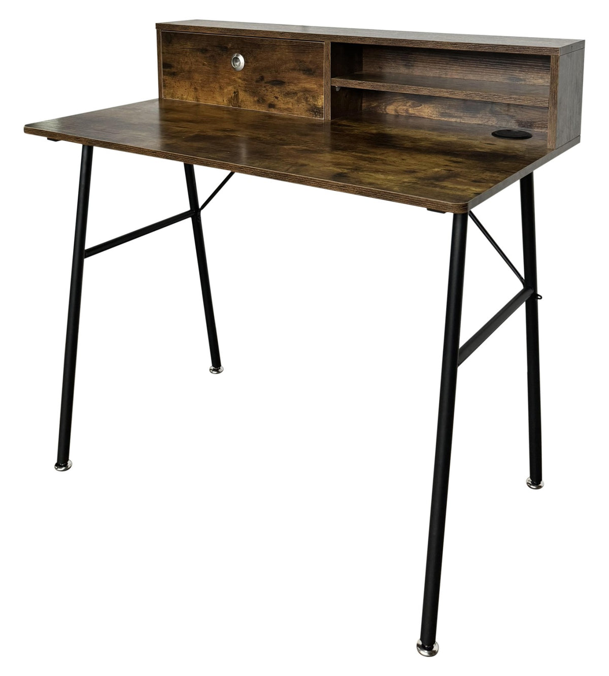 Computer Study Table in Black Metal Frame with Open & Lock Drawer; DWA