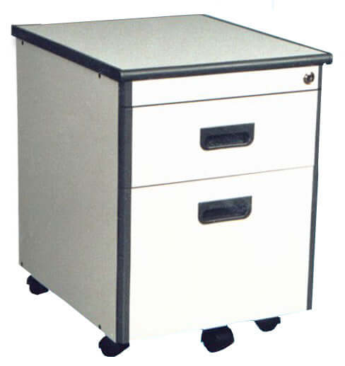 A mobile pedestal that has flush handles, a central lock, and 2 ...