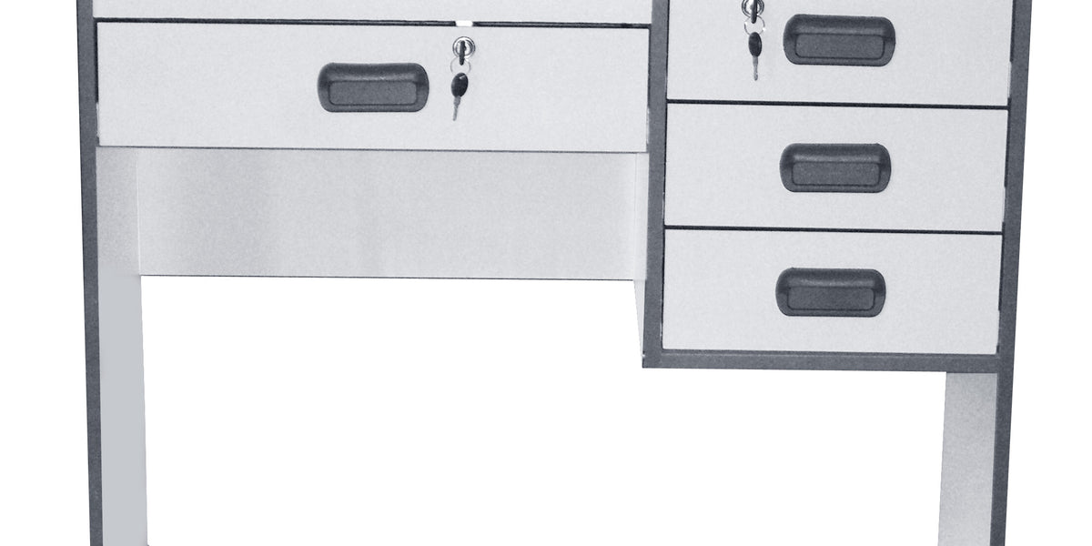 Computer Desk with Center & 3 Side Drawers, Light Gray