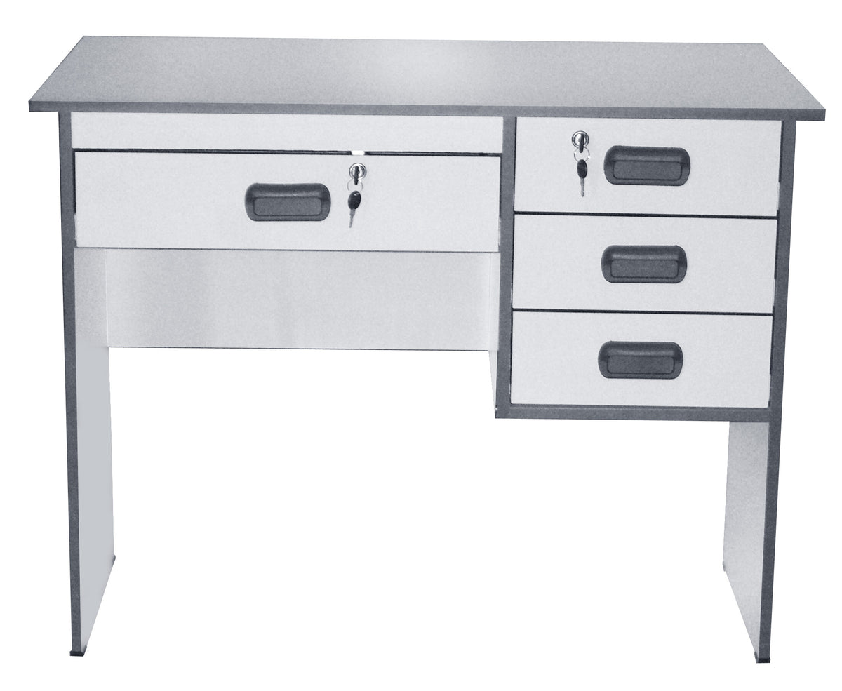 Computer Desk with Center & 3 Side Drawers, Light Gray