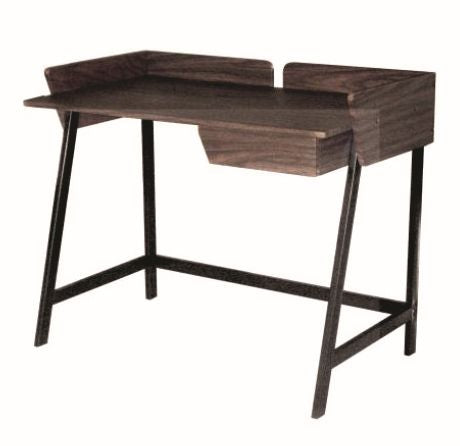 Modern Computer Table Black Metal Leg, Laminated Dark Walnut TableTop,