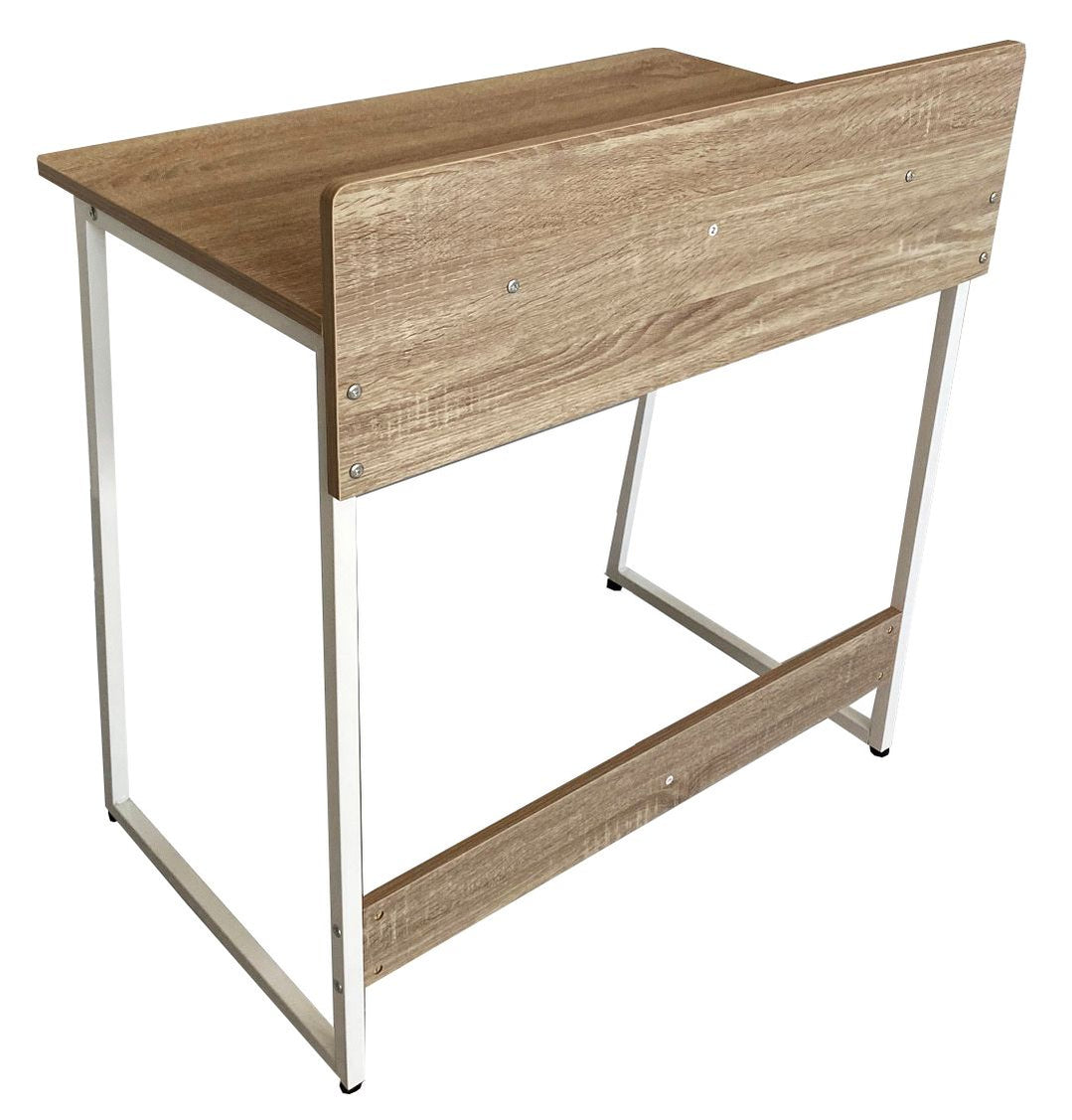 Computer Table White Metal Frame W/ Back Cover, Altadena Oak