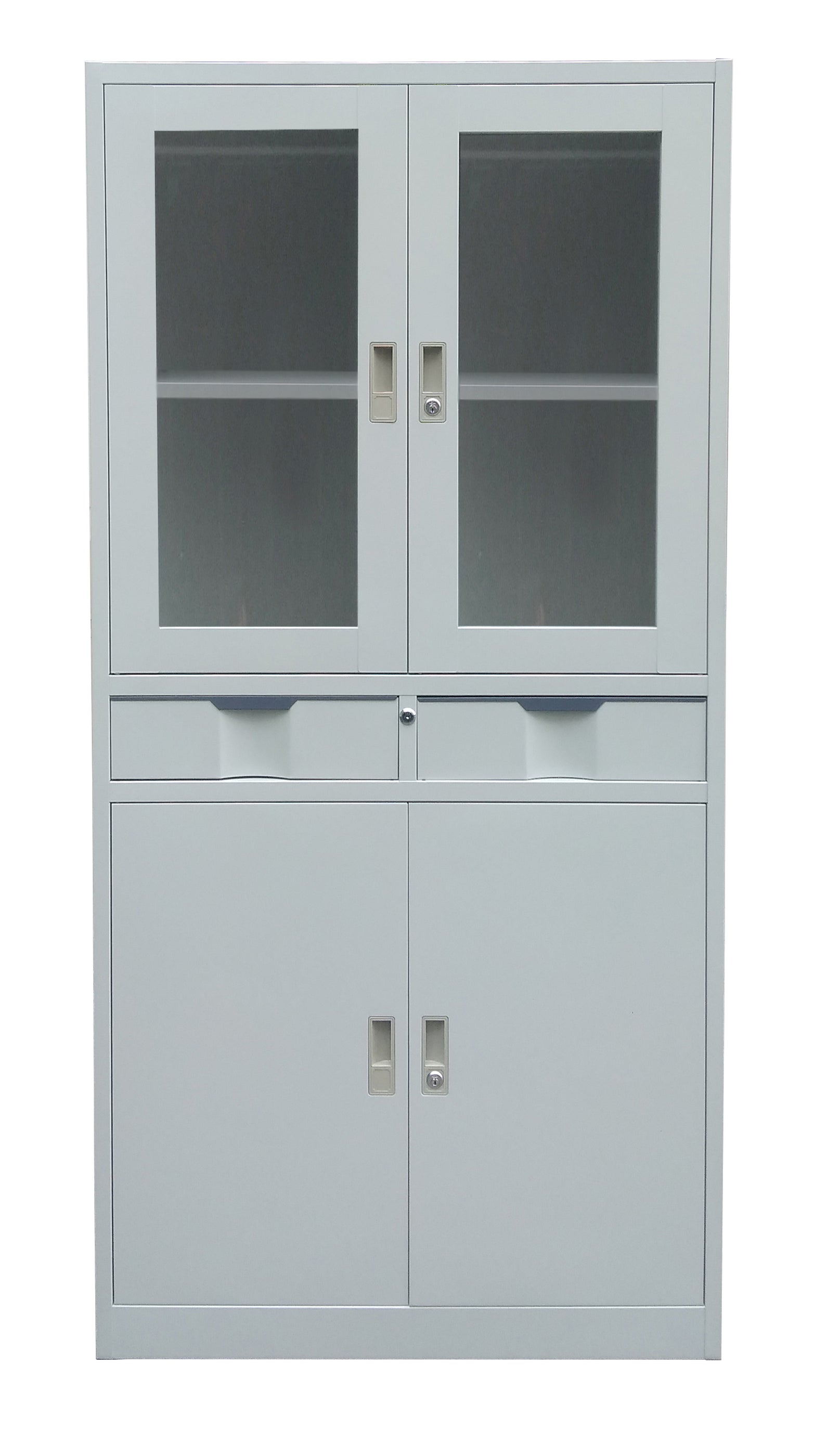Steel Storage Cabinet with See Through Doors, Two Drawers, Cabinet, Li