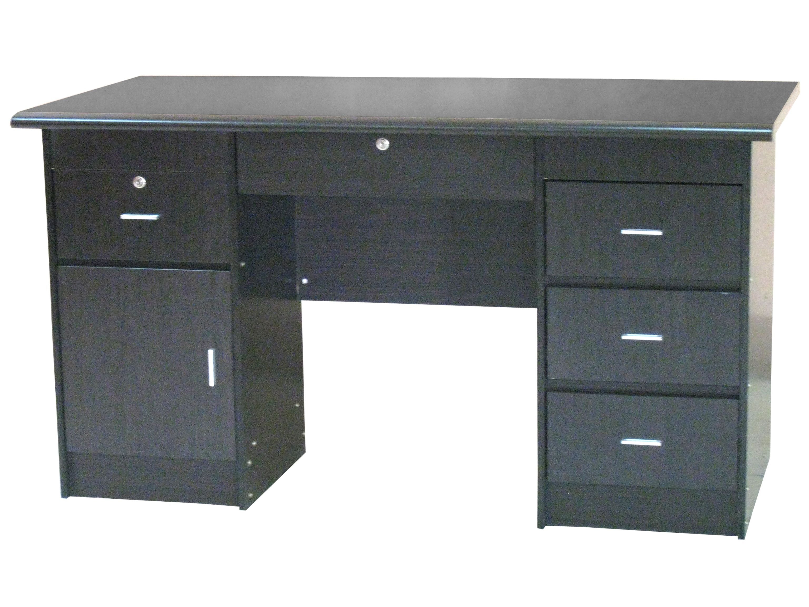 Modern Wenge Office Table with Multiple Pedestal Drawers and Cabinet